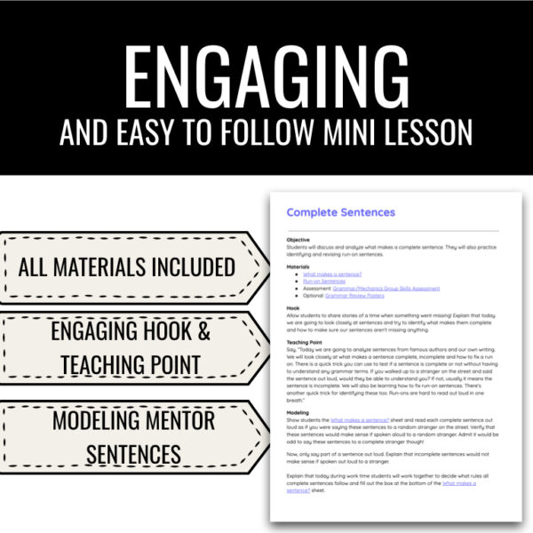 Writing Complete Sentences Mini Lesson - Amanda Write Now
